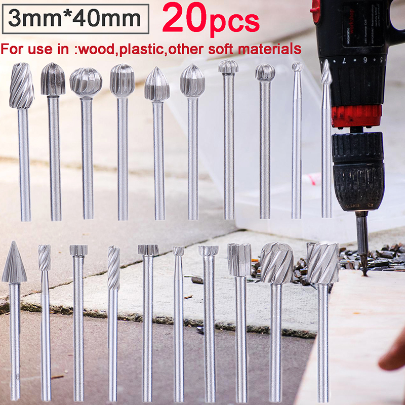 20pcs Tungsten Carbide Rotary Point Burr Die Grinder Shank Set 3*3mm ...