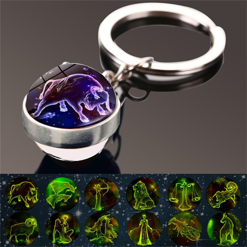12 Ciondolo a sfera in vetro luminoso Constellation portachiavi lucente chiave chai BII