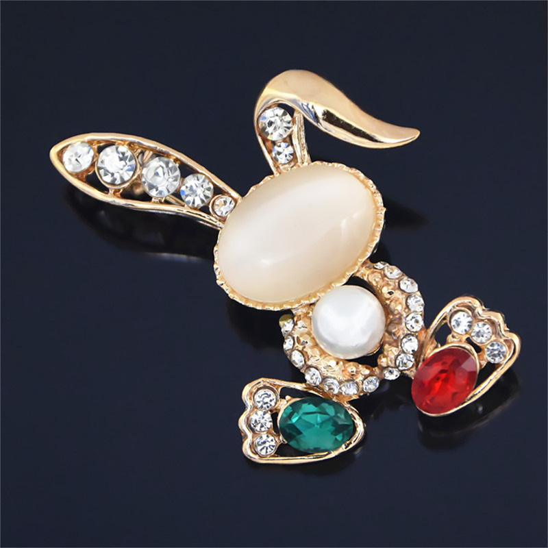 Rhinestone Rabbit Brooch Women Fashion Imitation Pearls Animal Pins ...