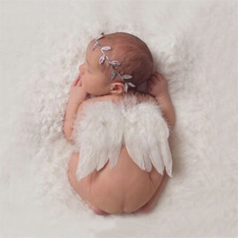 Cute Newborn Baby Girl Boy Angel Wings Headband Photo Props Silver Costume H❤W
