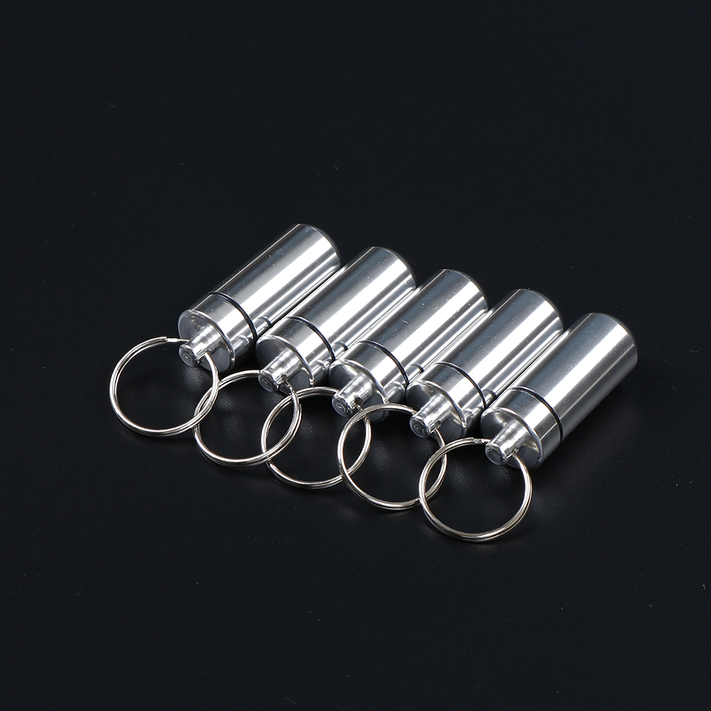 5 Pcs Waterproof Aluminum Pill Box Case Drug Container Holder Keyring ...