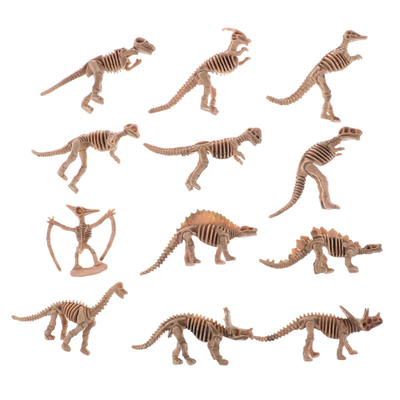 12pcs Various Plastic Dinosaurs Fossil Skeleton Dino Figures Kids Toy Gift
