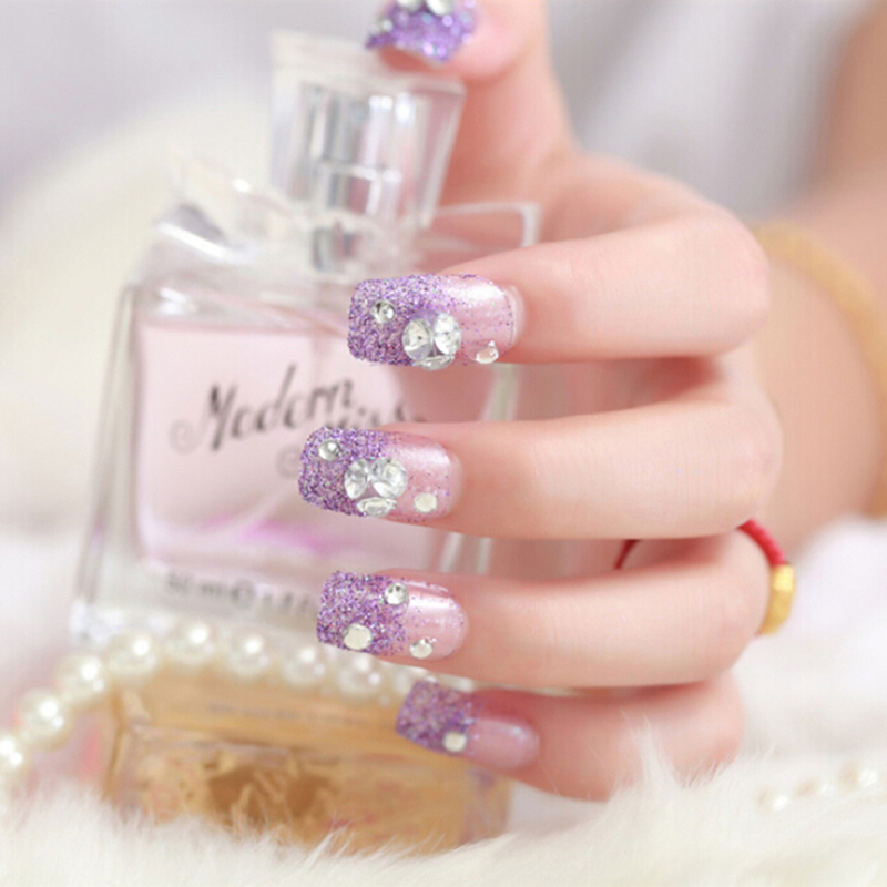 24 Xred Purple Fake Nails Art Tips Acrylic Nail False Full Cover ...