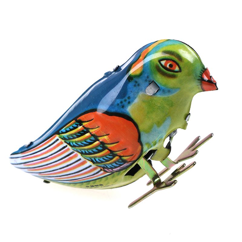 WIND UP CLOCKWORK pecking song blue bird magpie tin toy vintage retro ...