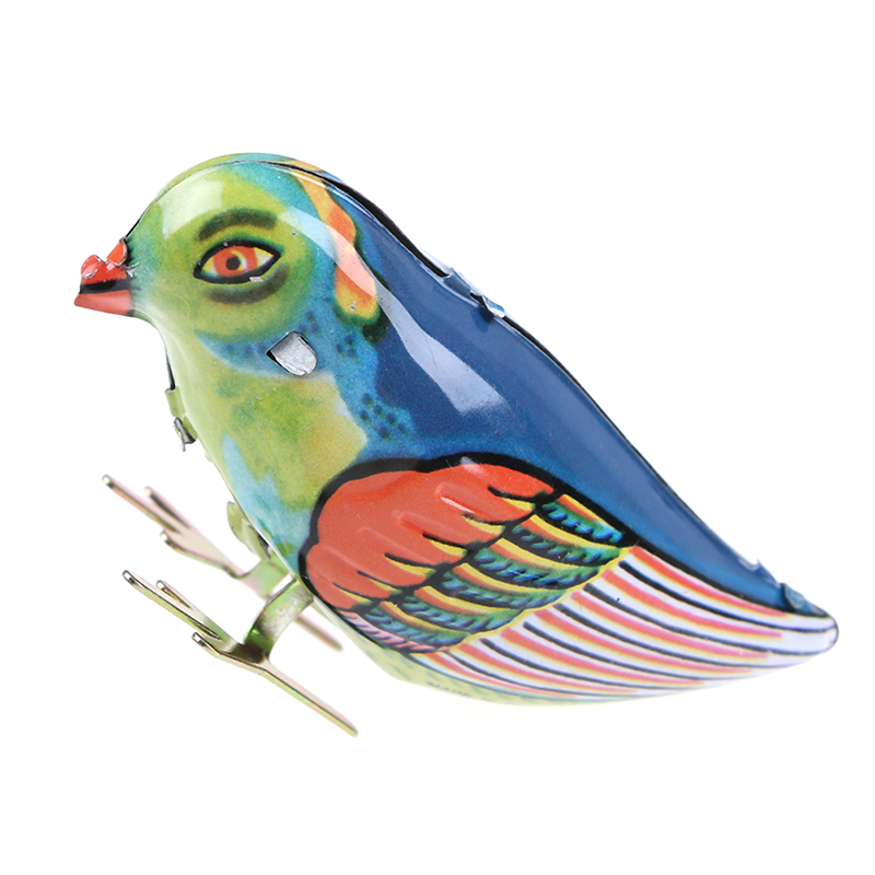WIND UP CLOCKWORK pecking song blue bird magpie tin toy vintage retro ...