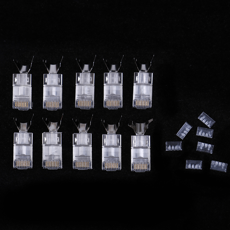 10Pcs Cat7 RJ45 connector cat 7 crystal plug shielded FTP RJ45 modul*h ...