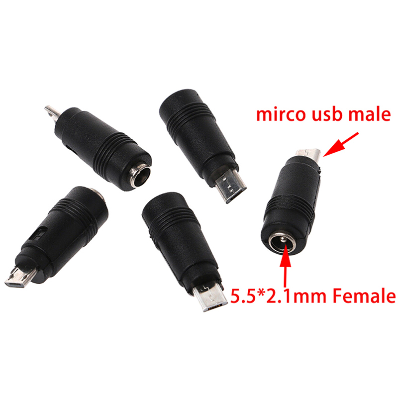 2Pcs DC 5.5*2.1mm female jack plug to micro USB 5pin male power ...