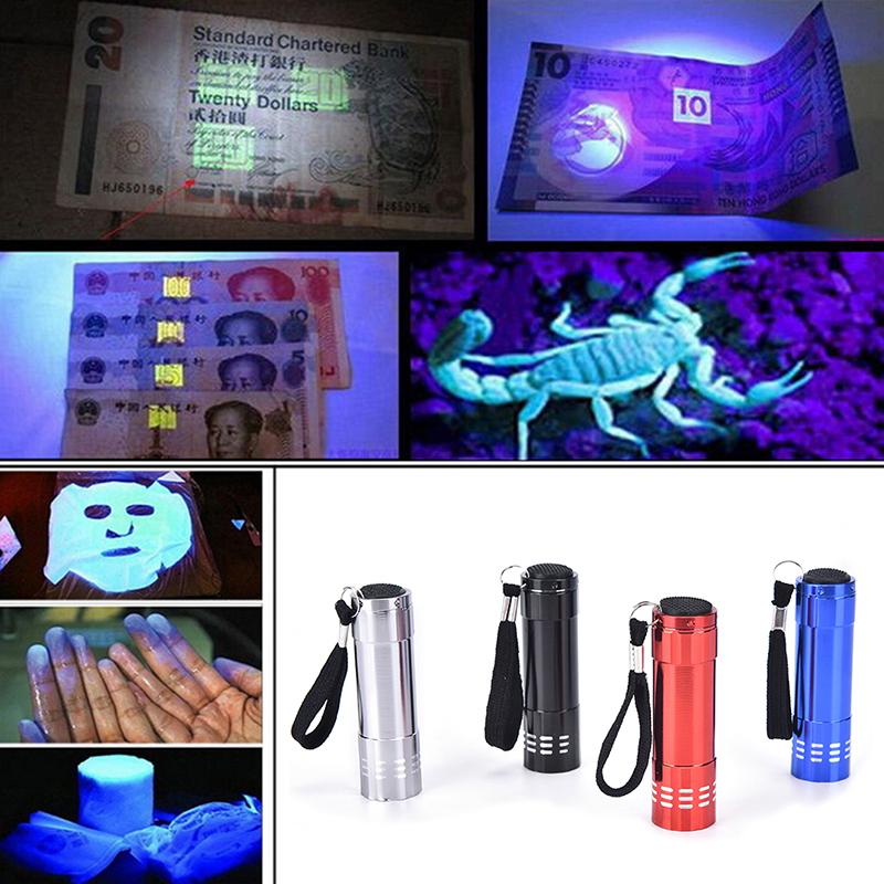 Mini UV Ultra Violet 9 LED Flashlight Blacklight Light Inspection Lamp ...