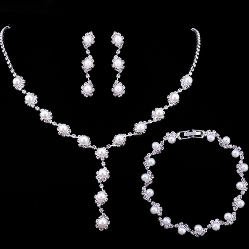 Bride Wedding Jewelry Sets Simple Crystal Necklace Earrings Bracelets ...