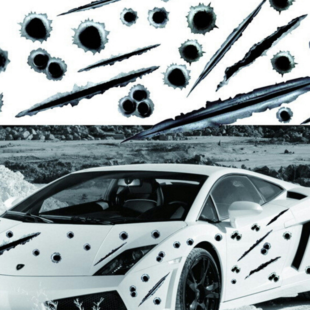 Creative Cars Styling 3D Fake Bullets Hole Gun Shots Funny Cars Sticker ...