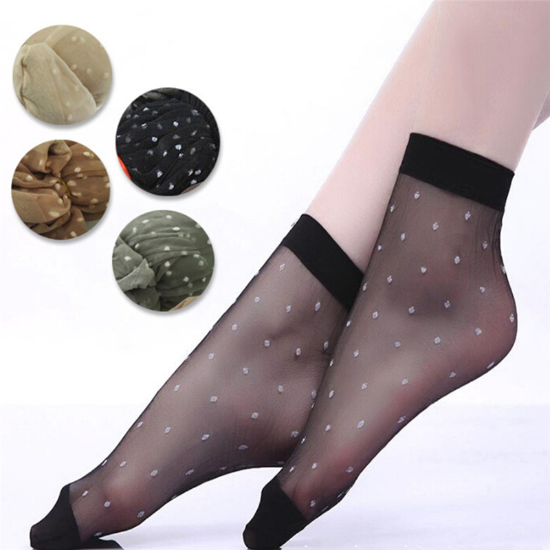10 Pairs Transparent Thin Lace Socks Breathable Skin Pure Color Socks ...