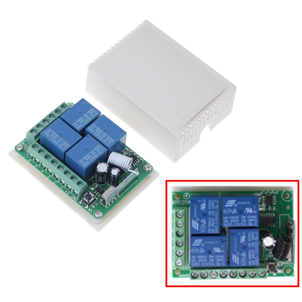 DC 12V 10A 433MHz 4CH Wireless Relay RF Remote Control Switch Receiv ...