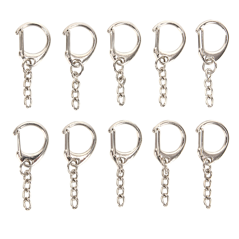 10Pcs Polished Silver Keyring DIY Keychain Short Chain Lobster Clasp ...