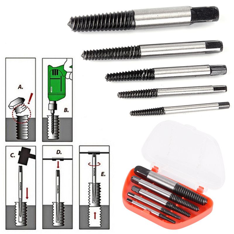 5PCS Screw Extractor Drill Bits Guide Broken Damaged Bolt Remover ...