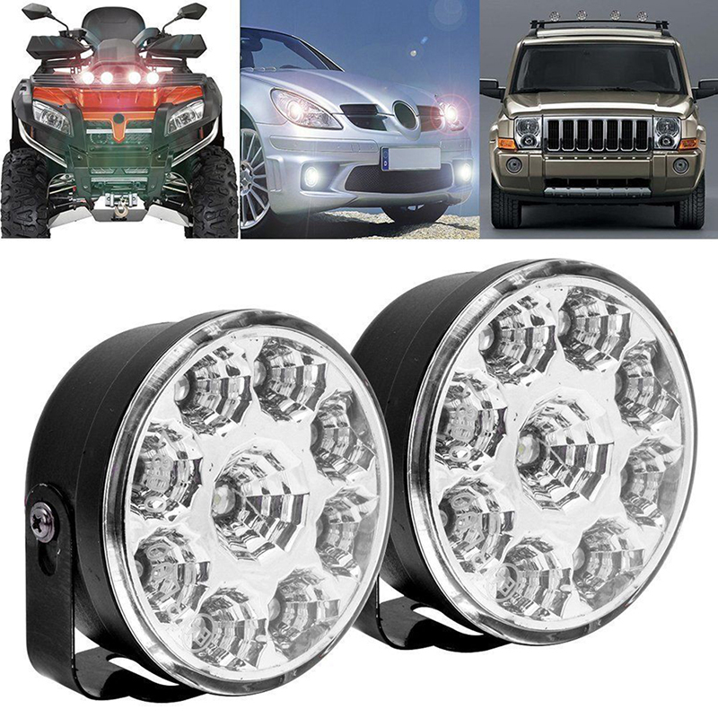 2PCS 9LED DRL Car Fog Lamp Round Driving Running Daytime Light Head Light Wh H❤W