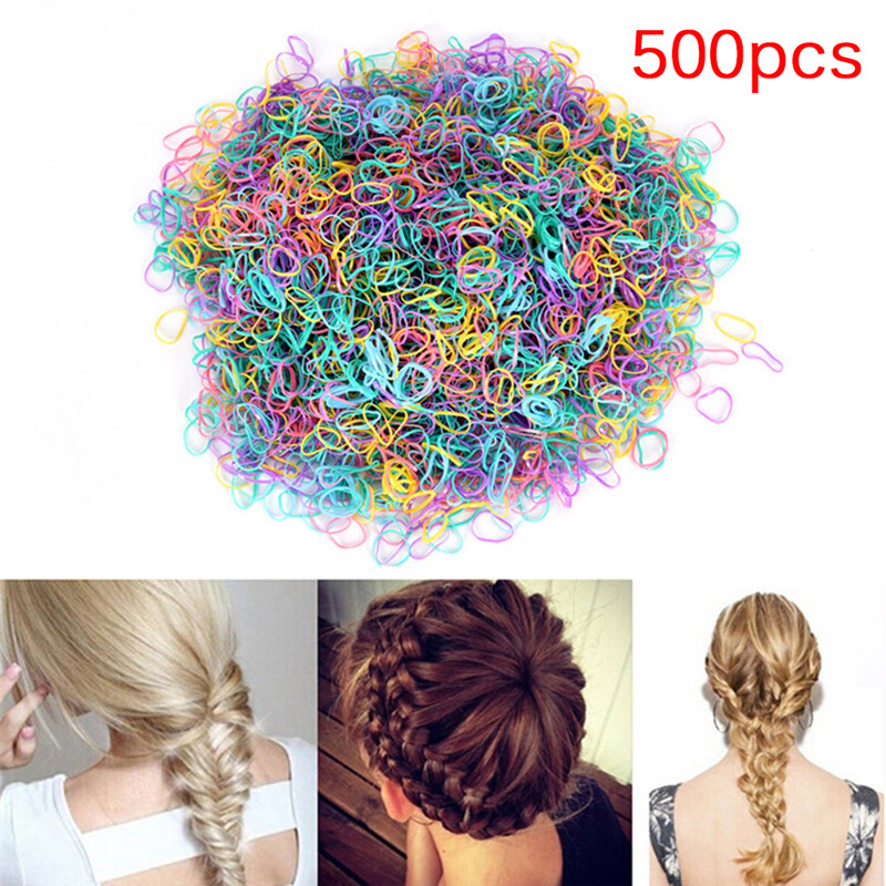 500PCS Rubber Braiding Plait Small Hair Band Hairope Elastic Tie ...
