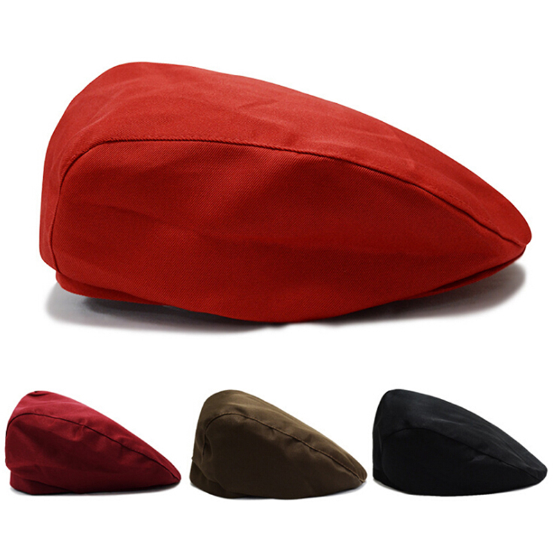 Mens Fashion Newsboy Driver Beret Hats Solid Cotton Cabbie Golf Flat ...